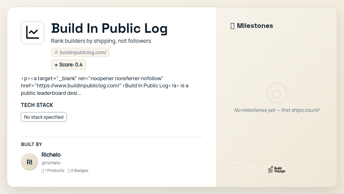 Build In Public Log — BuildVoyage